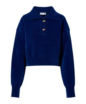 Victoria Beckham Cropped Cotton-blend Velvet Sweatshirt - Blue