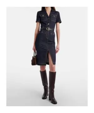 SELF-PORTRAIT Belted Denim Midi Dress