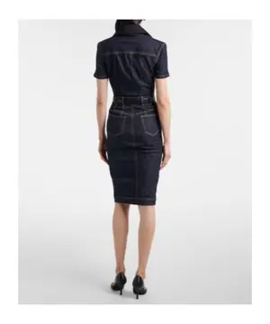SELF-PORTRAIT Belted Denim Midi Dress