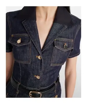 SELF-PORTRAIT Belted Denim Midi Dress