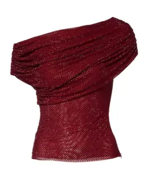SELF-PORTRAIT Draped Embellished Mesh Top