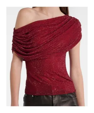 SELF-PORTRAIT Draped Embellished Mesh Top