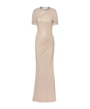 SELF-PORTRAIT Embellished Caped Maxi Dress - Nude