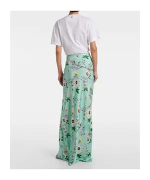 Rabanne Floral Satin Maxi Skirt With Chain Detail - Green