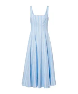 Staud Wells Striped Cotton Midi Dress - Blue