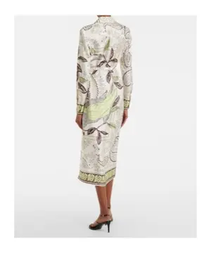 Tory Burch Belted Printed Silk Midi Dress