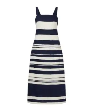 Veronica Beard Ella Striped Linen-blend Midi Dress - Black