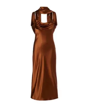 Rebecca Vallance Phoenix Draped Silk Satin Cocktail Dress - Brown