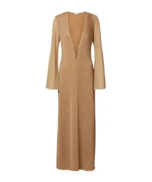 Oseree Lame Maxi Dress - Brown