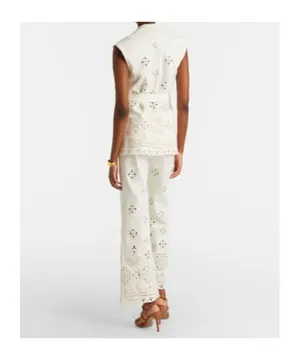 Veronica Beard Komi Eyelet Cotton Twill Flared Pants