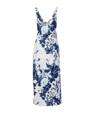 SIR. Paradiso Floral Linen Maxi Dress - Blue