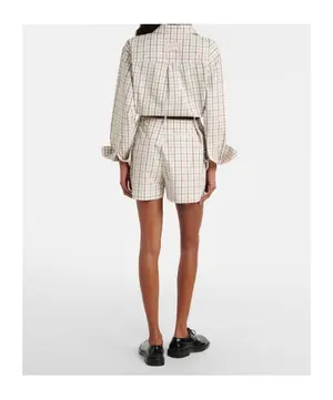 Victoria Beckham Checked Pleated Cotton Shorts
