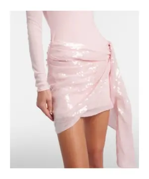 AREA Pointelle Sequined Draped Minidress
