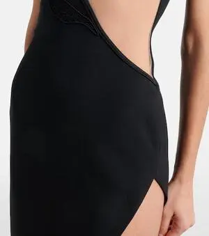 David Koma Asymmetrical Floral Appliqué Midi Dress