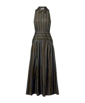 Staud Romy Striped Cotton Midi Dress - Black