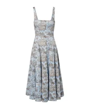 Staud Wells Floral Cotton Poplin Midi Dress - Gray