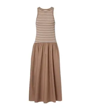 Velvet By Graham & Spencer Romina Striped Cotton-blend Midi Dress - Brown