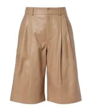 YVES SALOMON Leather Bermuda Shorts - Nude