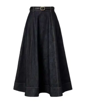 SELF-PORTRAIT High-rise Denim Midi Skirt - Black