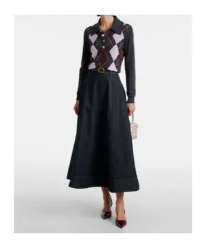 SELF-PORTRAIT High-rise Denim Midi Skirt