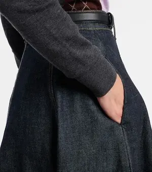 SELF-PORTRAIT High-rise Denim Midi Skirt