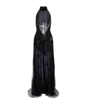 Blumarine Embellished Georgette And Lace Maxi Dress - Black