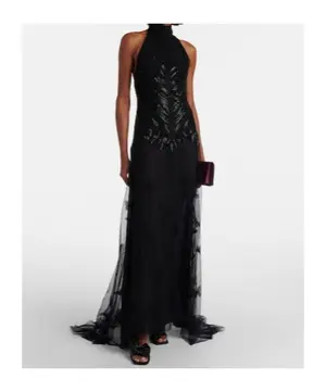 Blumarine Embellished Georgette And Lace Maxi Dress