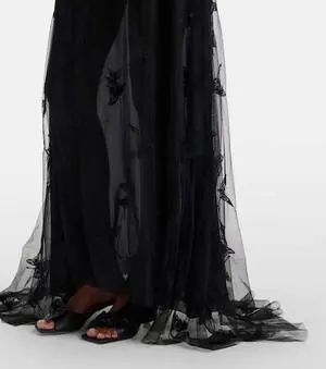 Blumarine Embellished Georgette And Lace Maxi Dress
