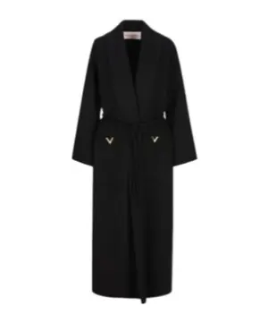 Valentino Garavani Logo Plaque Ties Coat - Black