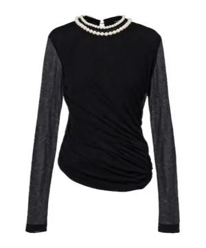 Junya Watanabe Draped Faux Pearl-embellished Cotton Top - Black