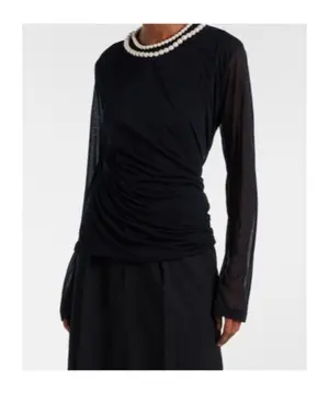 Junya Watanabe Faux Pearl Embellished Draped Cotton Top