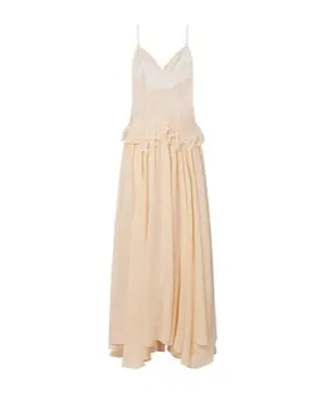 Blumarine Lace-trimmed Georgette Maxi Dress - Nude