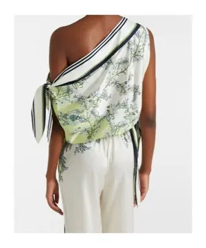 Veronica Beard Tari Floral One-shoulder Twill Top With Side Ties