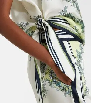 Veronica Beard Tari Floral One-shoulder Twill Top With Side Ties