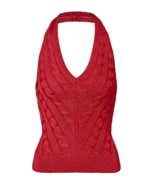 Ralph Lauren Cable-knit Halterneck Silk Top - Red