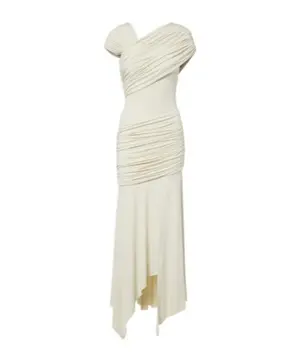 DE LA VALI Hela Draped Asymmetric Jersey Midi Dress - White