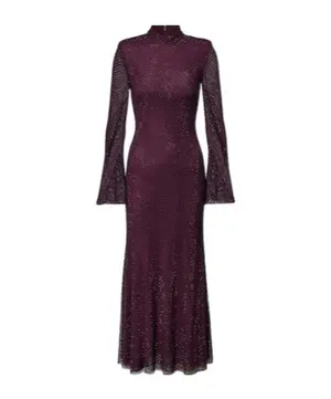 SELF-PORTRAIT Rhinestone Mesh Maxi Dress - Black