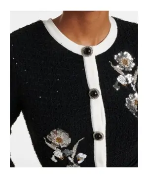 SELF-PORTRAIT Sequined Floral Tweed Midi Dress