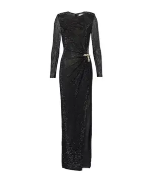 SELF-PORTRAIT Rhinestone-embellished Mesh Maxi Dress - Black