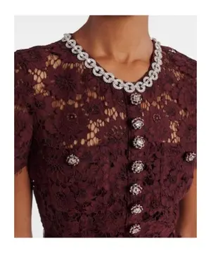 SELF-PORTRAIT Lace And Satin Maxi Dress With Embellished Buttons And Belted Waist
