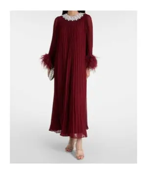 SELF-PORTRAIT Embellished Feather-trimmed Chiffon Maxi Dress
