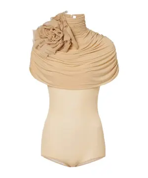 Magda Butrym Floral-appliqué Caped Jersey Bodysuit - Beige