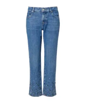 7 For All Mankind Calie Embellished Cropped Straight Jeans - Blue