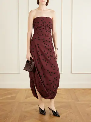 Proenza Schouler Nayara Strapless Pleated Polka Dot Dress