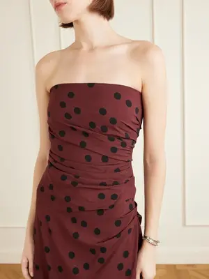 Proenza Schouler Nayara Strapless Pleated Polka Dot Dress
