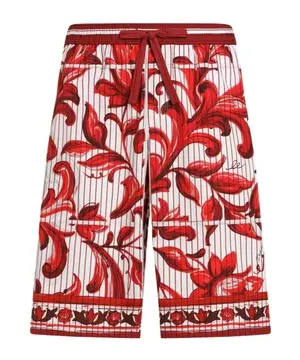 Dolce & Gabbana Majolica-print Striped Poplin Vanity Bermudas - Red