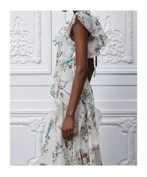 Dior Riviera Long Ruffled Floral Print Maxi Dress