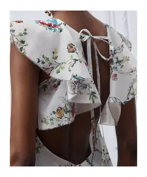 Dior Riviera Long Ruffled Floral Print Maxi Dress