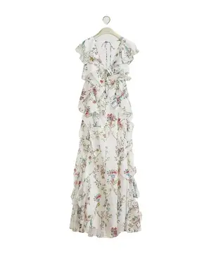 Dior Riviera Long Ruffled Floral Print Maxi Dress - White