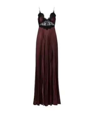 SELF-PORTRAIT Lace-trimmed Pleated Satin Maxi Dress - Black